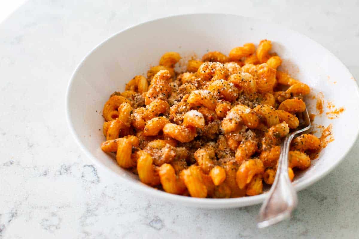 Pasta Rosa with Sausage - Peanut Blossom