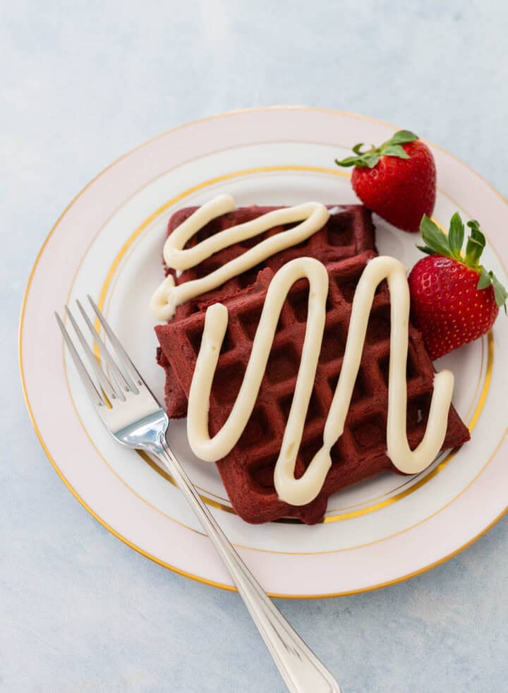 Red Velvet Waffles with Cream Cheese Drizzle